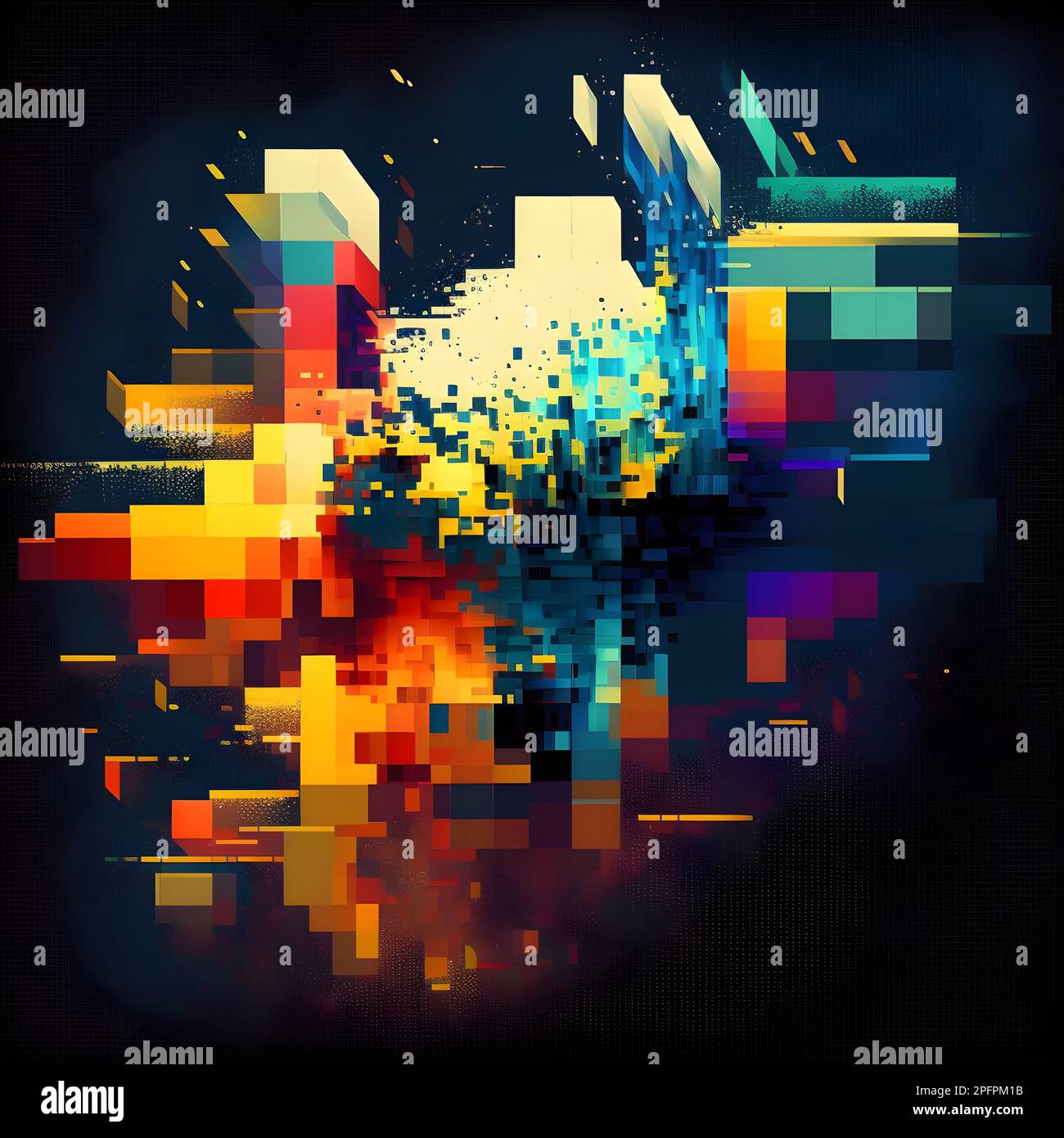A digital abstract design featuring a pixelated grid of various colors ...