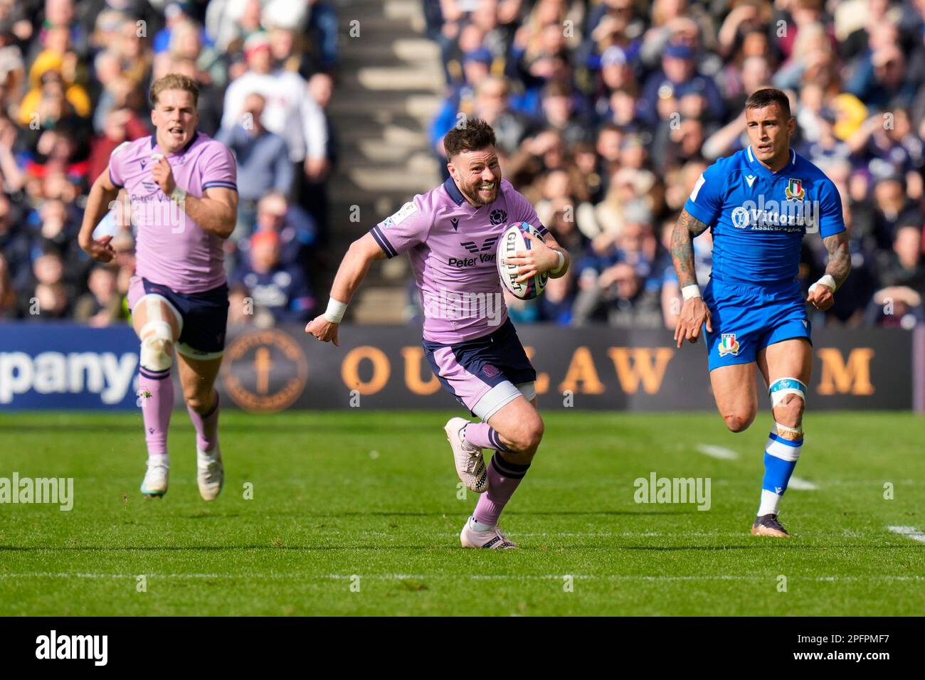 Edinburgh, UK. 18th Mar, 2023. Ali Price #21 of Scotland makes a break ...