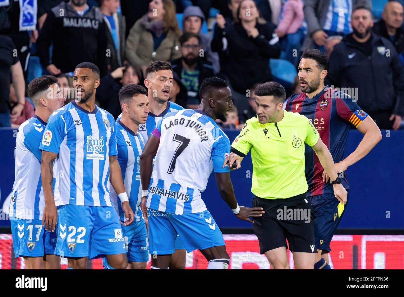 Malaga, Spain. 17th Mar, 2023. Malaga CF players seen protesting to ...