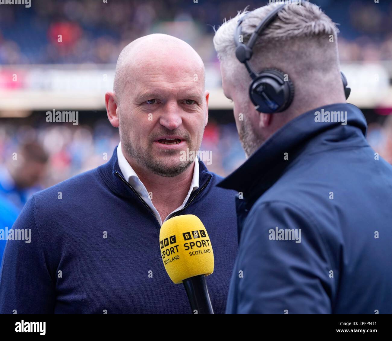 Scotland head coach, Gregor Townsend is interviewed by the BBC after ...