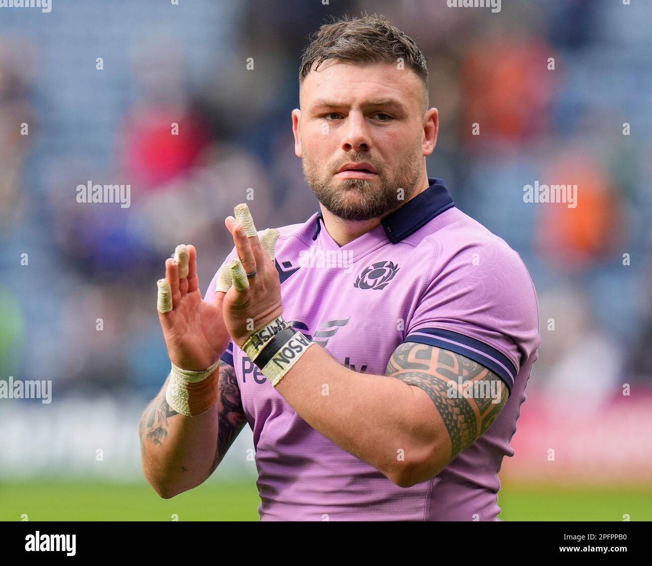 Edinburgh, UK. 18th Mar, 2023. Rory Sutherland #17 of Scotland salutes ...