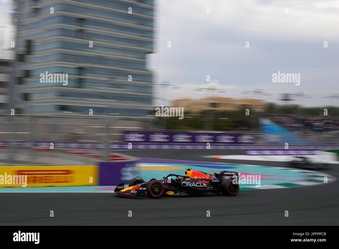 Red Bull driver Sergio Perez of Mexico steers his car during the third free practice ahead of ...