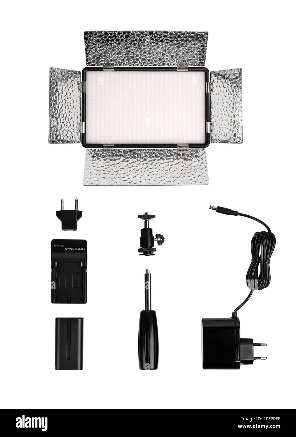 Photo and video lamp isolate on white background. LED lamp with special ...