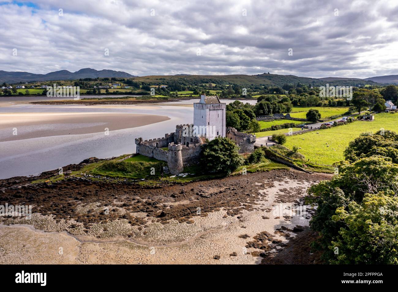 Aerial view of Castle Dow and Sheephaven Bay in Creeslough - County ...