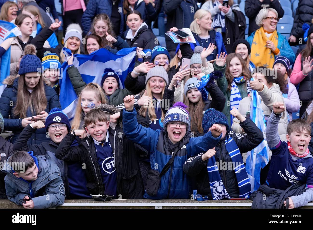 Edinburgh, UK. 18th Mar, 2023. Scotland fans celebrate their side ...
