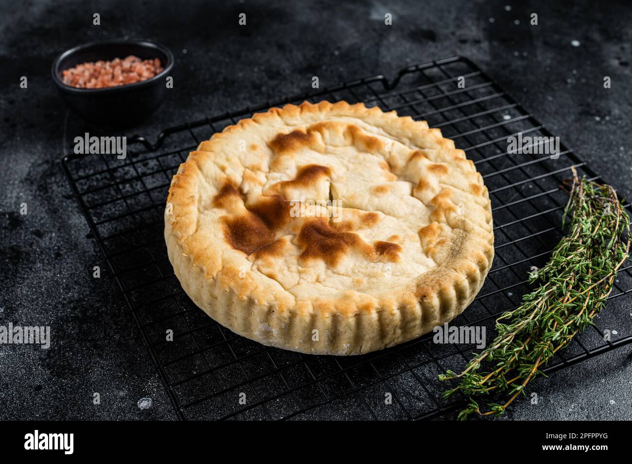 Kubdari Georgian Traditional Flat Bread Filled with Spiced Meat. Black ...