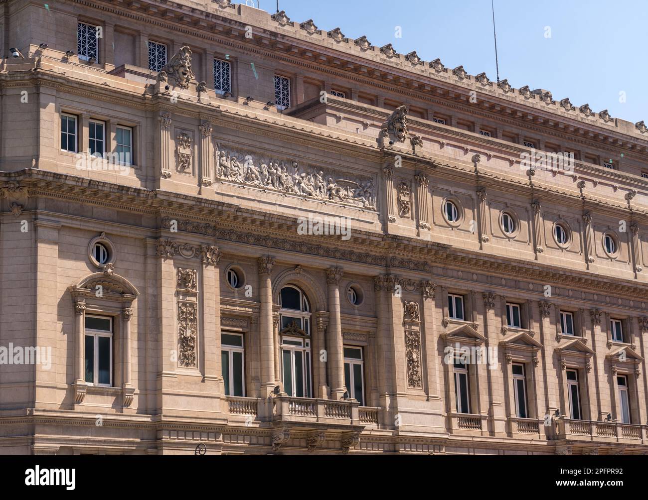 Detail of the facade of the Opera House or Teatro Colon in Buenos Aires ...