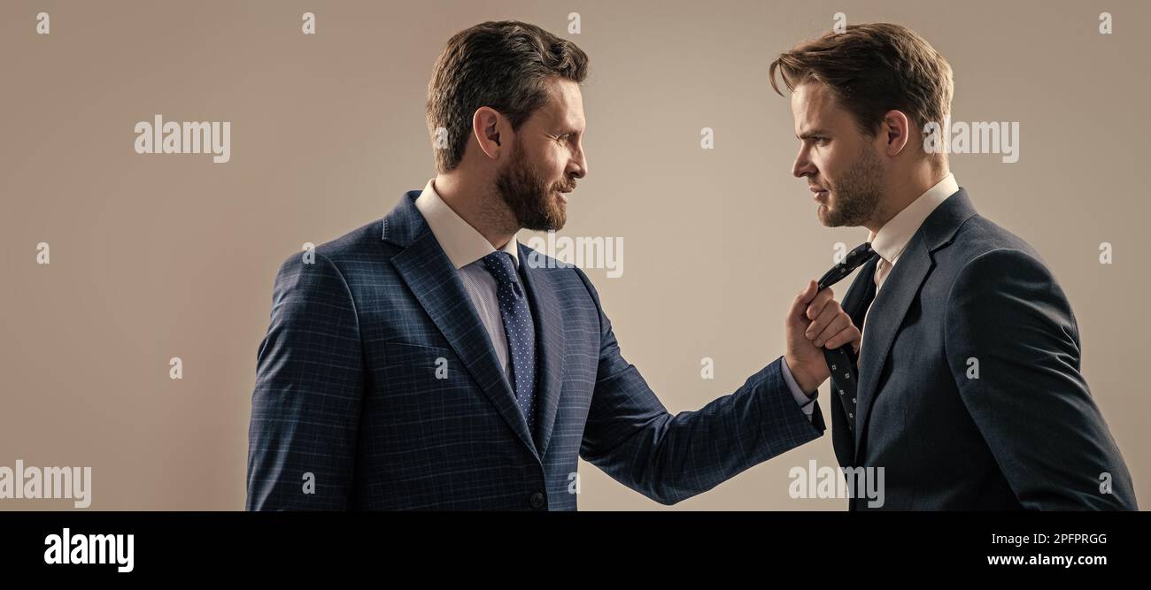 Man face portrait, banner with copy space. business competition ...