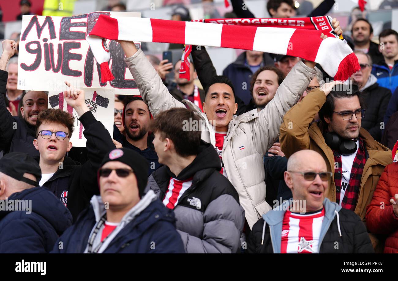Brentford fans in the stands during the Premier League match at Gtech ...