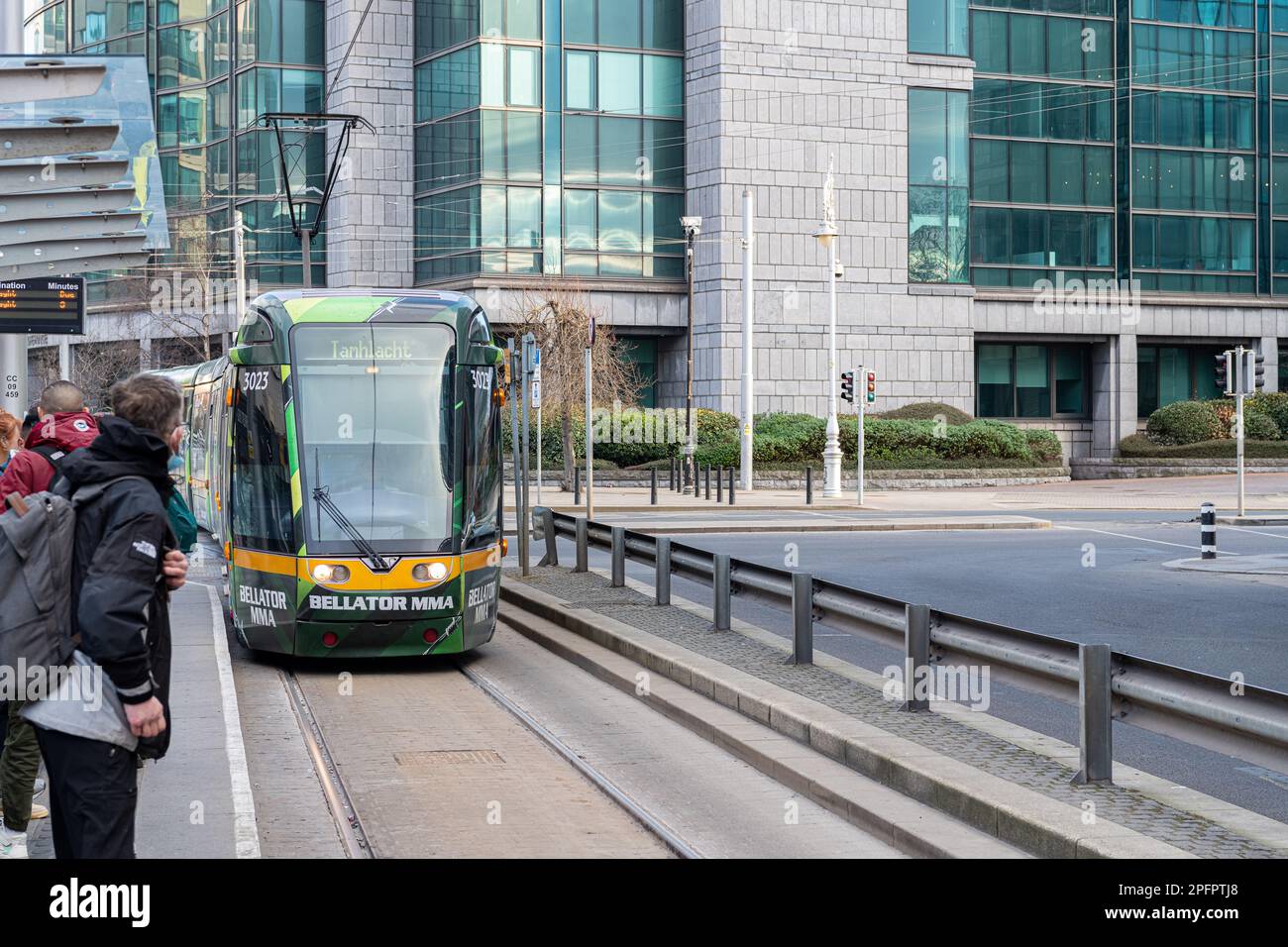Dublin Luas Tram arriving at Busaras station, Dublin, Ireland Stock ...