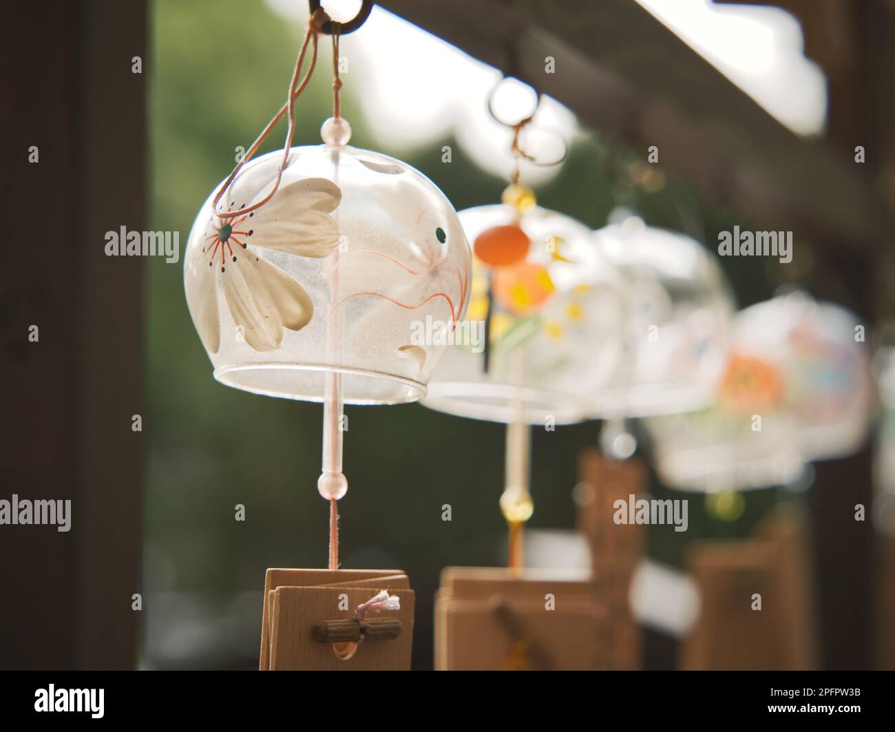 A sequence of Japanese wind bells furin hanging outdoors Stock Photo ...
