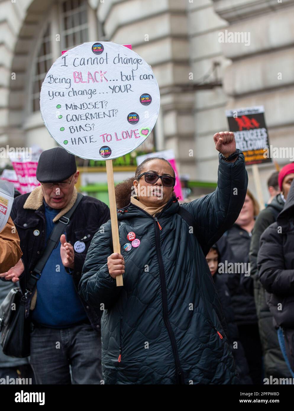 London, England, UK. 18th Mar, 2023. Thousands march for refugees in Central London on UN Anti ...