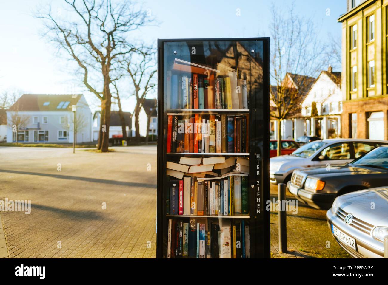 Free open public library at city street for book sharing among readers ...