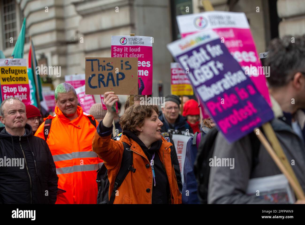 London, England, UK. 18th Mar, 2023. Thousands march for refugees in Central London on UN Anti ...