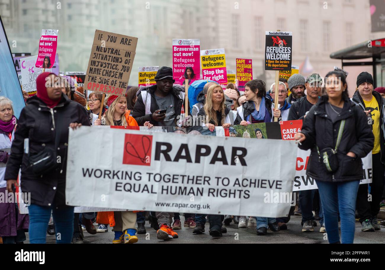 London, England, UK. 18th Mar, 2023. Thousands march for refugees in Central London on UN Anti ...