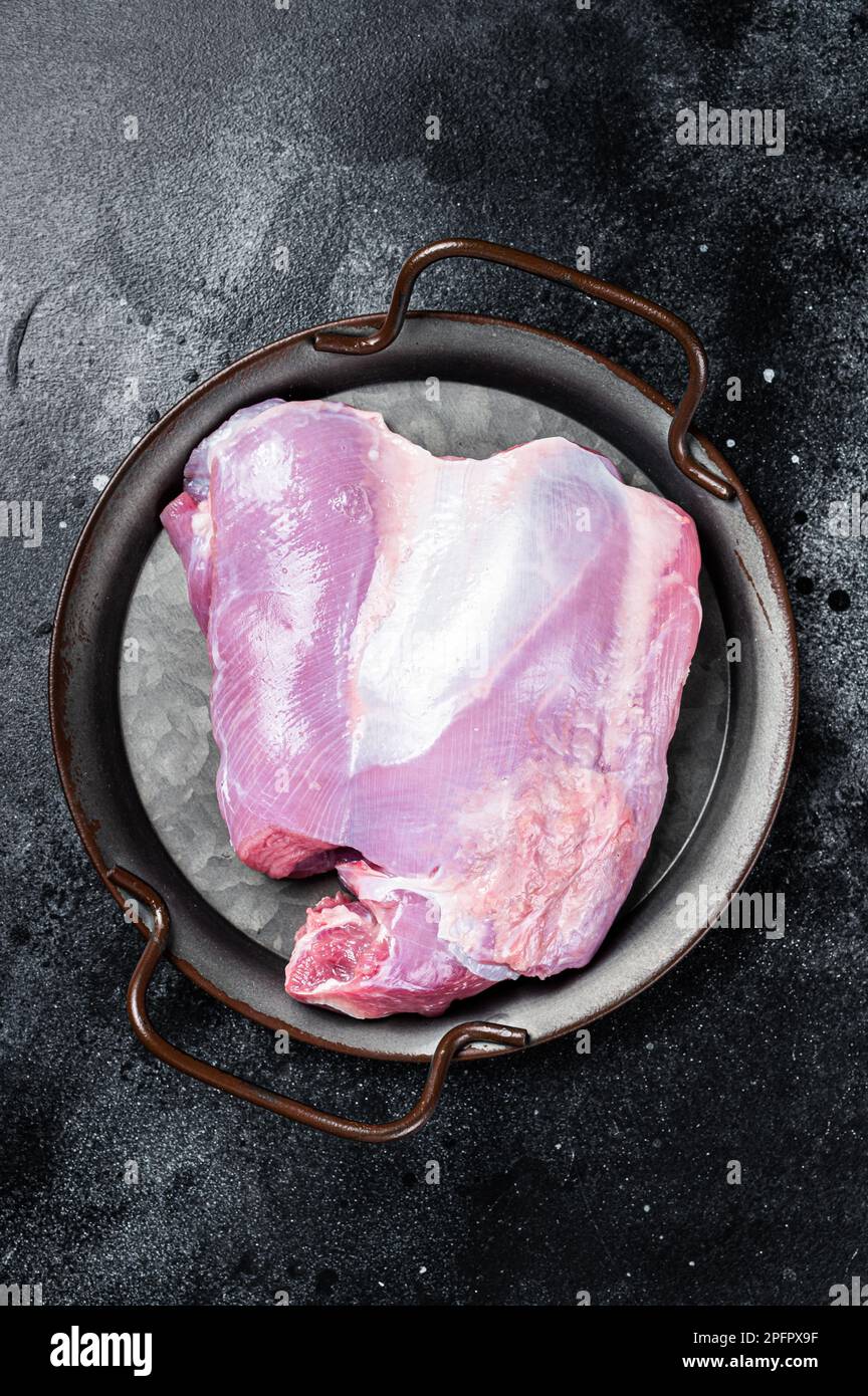 Raw Turkey boneless and skinless thigh fillet. Farm eco meat. Black ...
