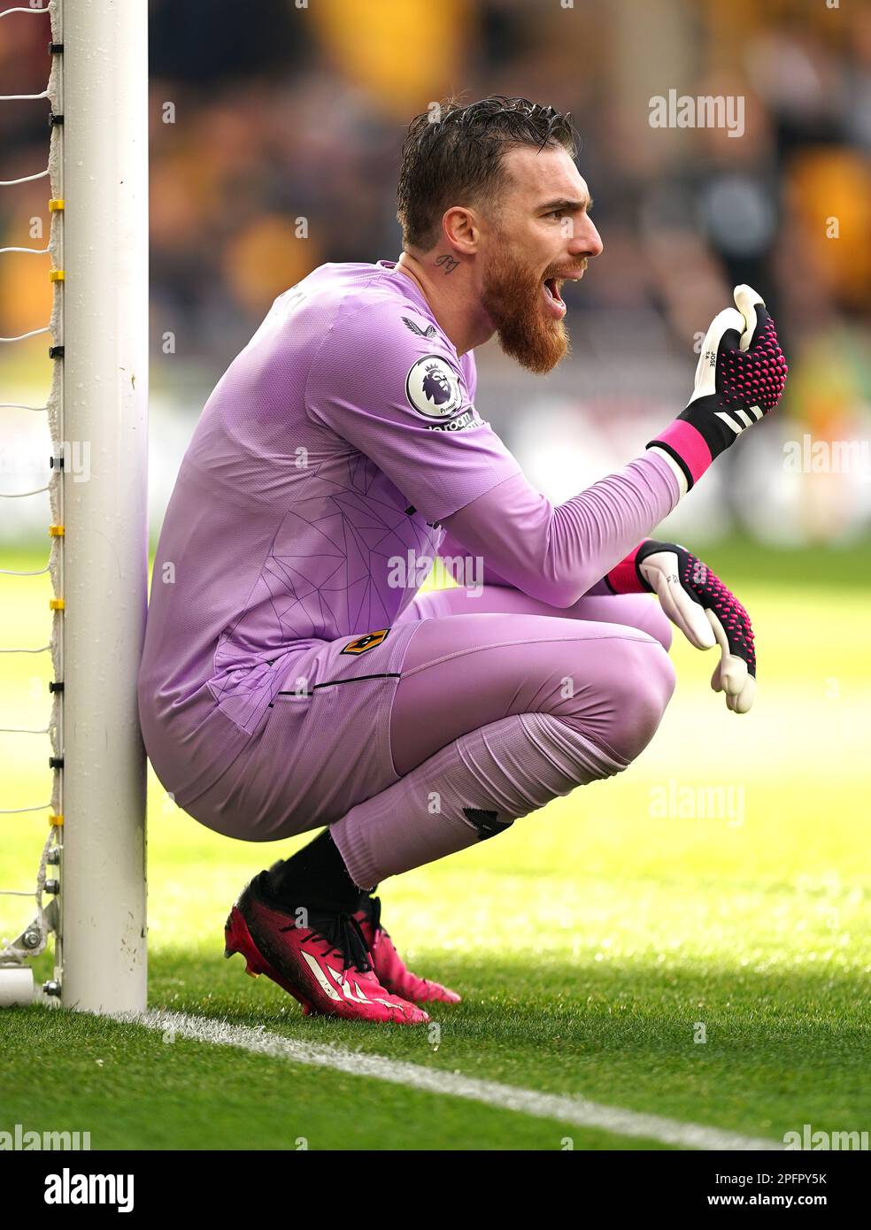 Wolverhampton Wanderers goalkeeper Jose Sa arranges the wall before a ...