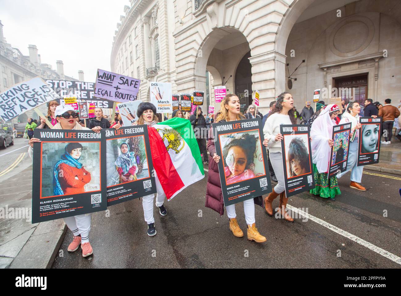 London, England, UK. 18th Mar, 2023. Thousands march for refugees in Central London on UN Anti ...