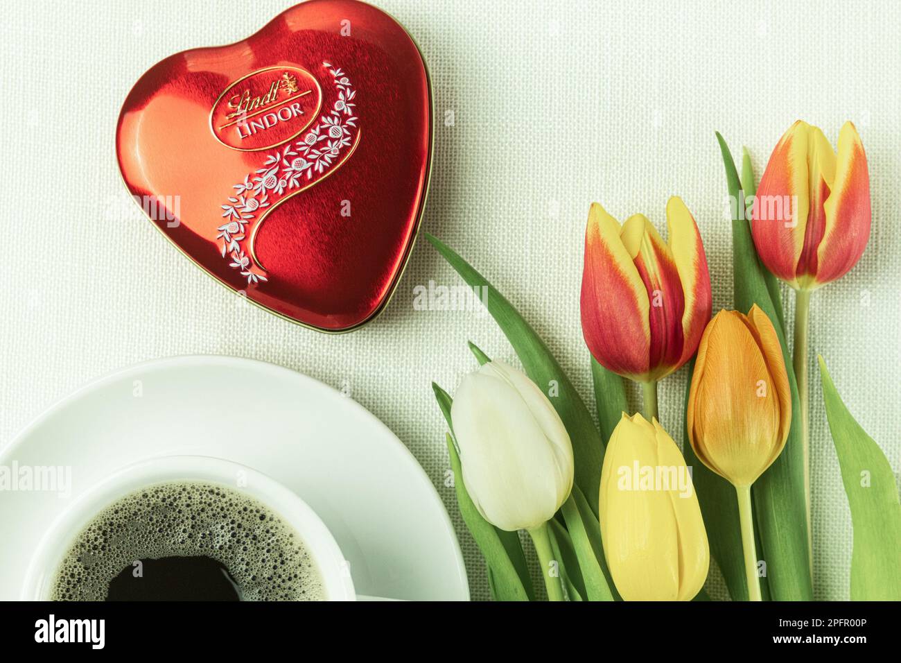 Warsaw, Poland - March 18, 2023: A box of Lindt Lindor chocolates in a ...