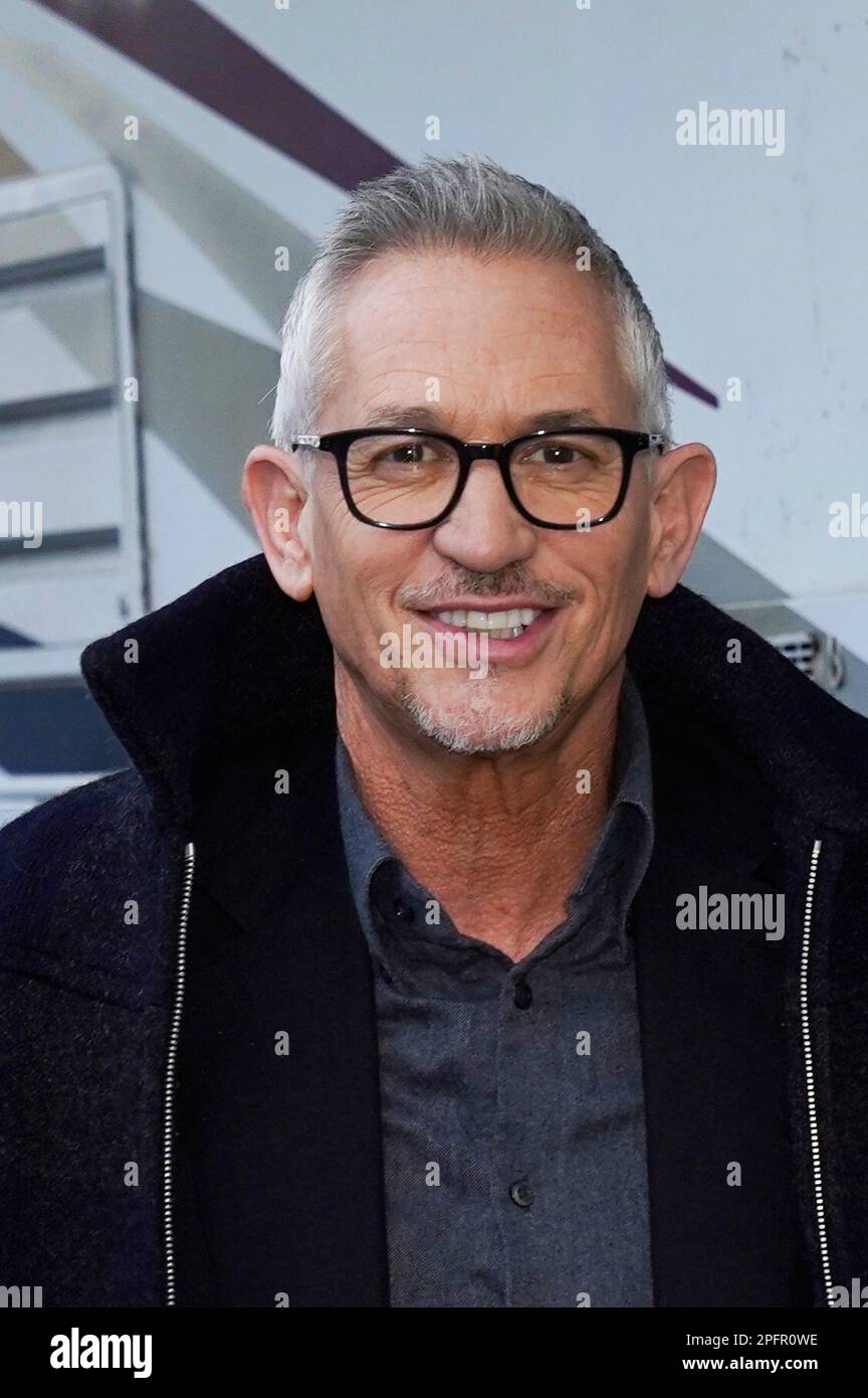 Gary Lineker arrives at the Etihad Stadium in Manchester to present ...