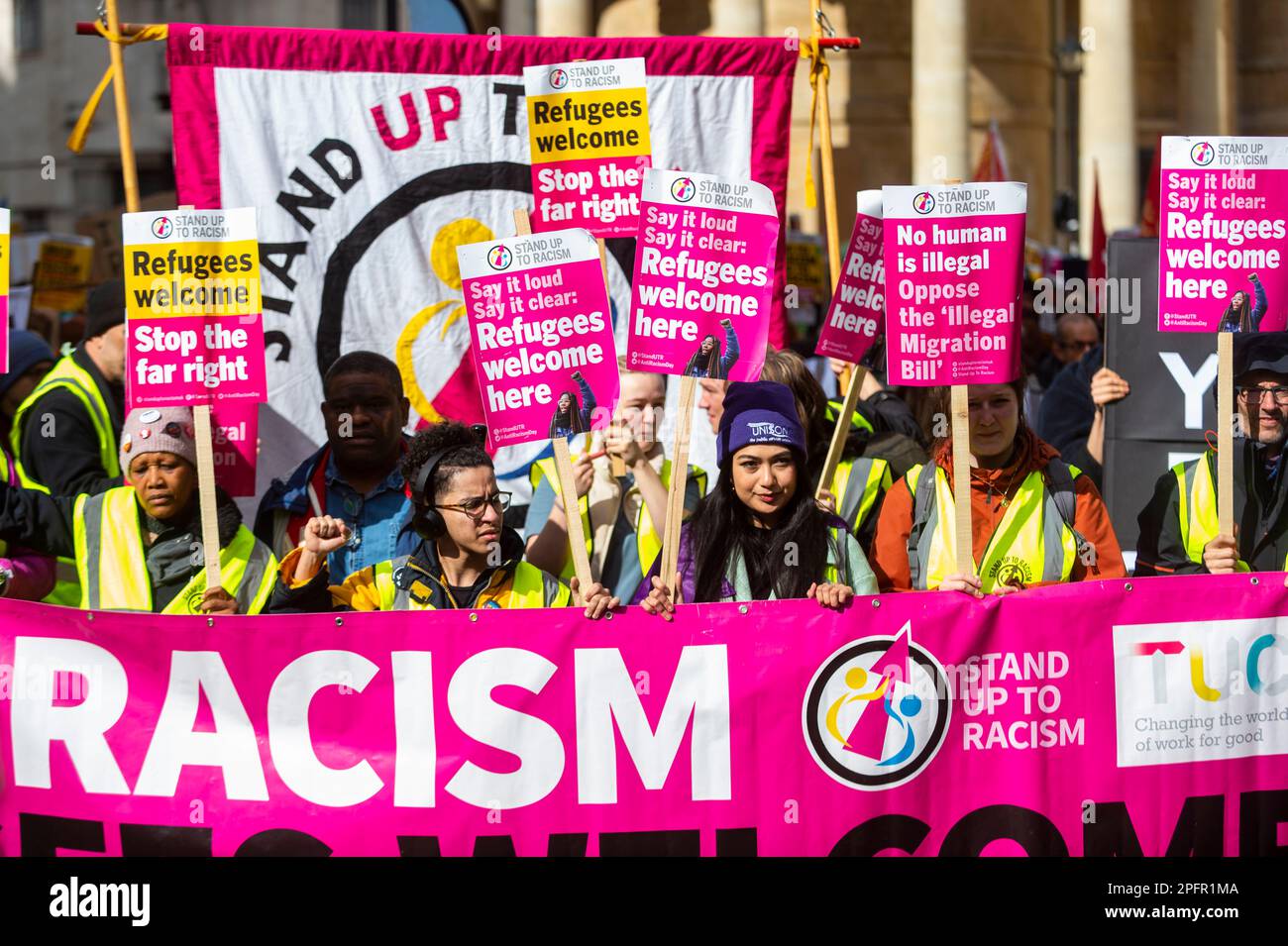 London, UK. 18 March 2023. People take part in a 'Resist Racism ...