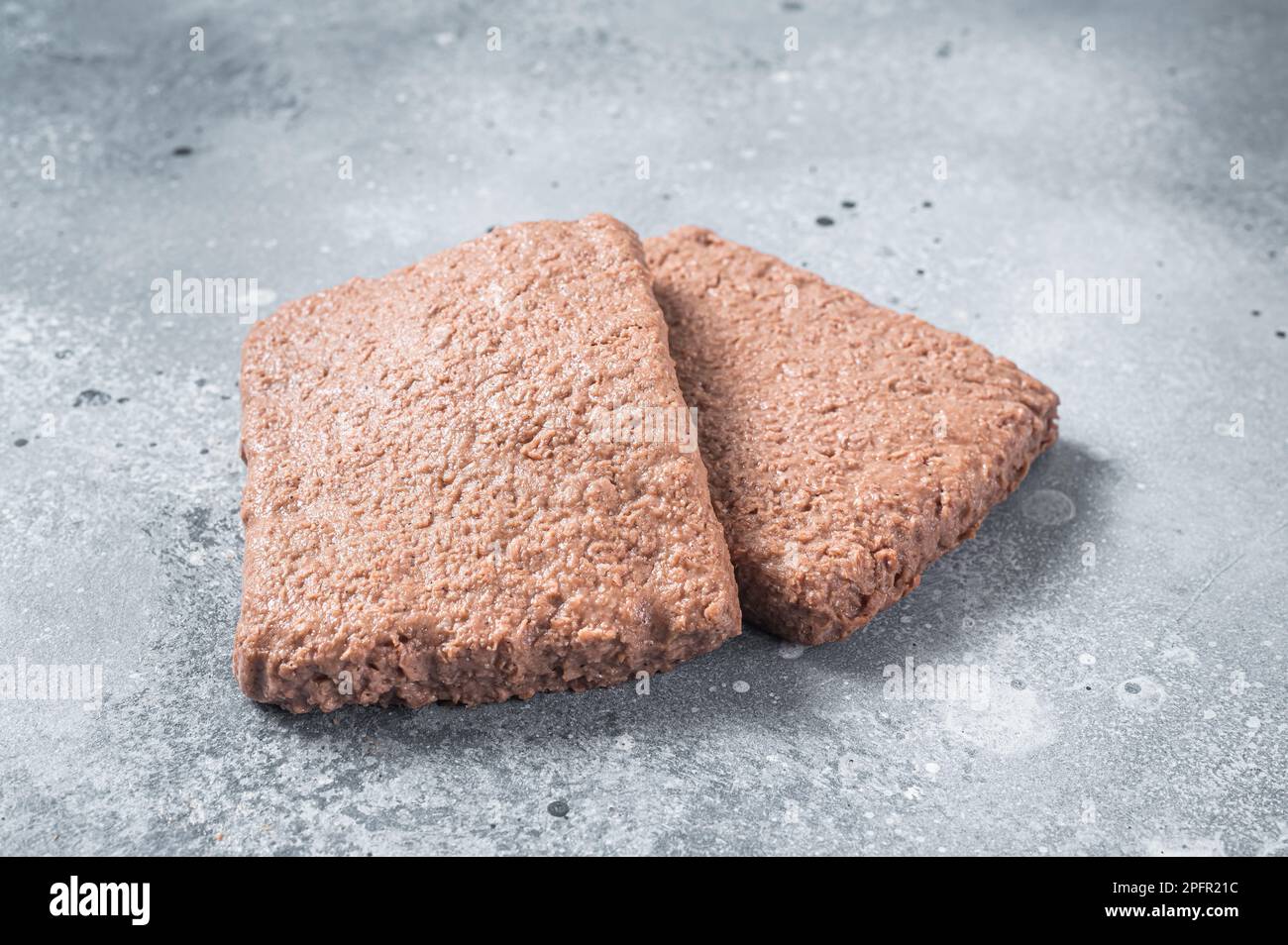 Raw plant based meat, food reduce carbon footprint. Gray background ...