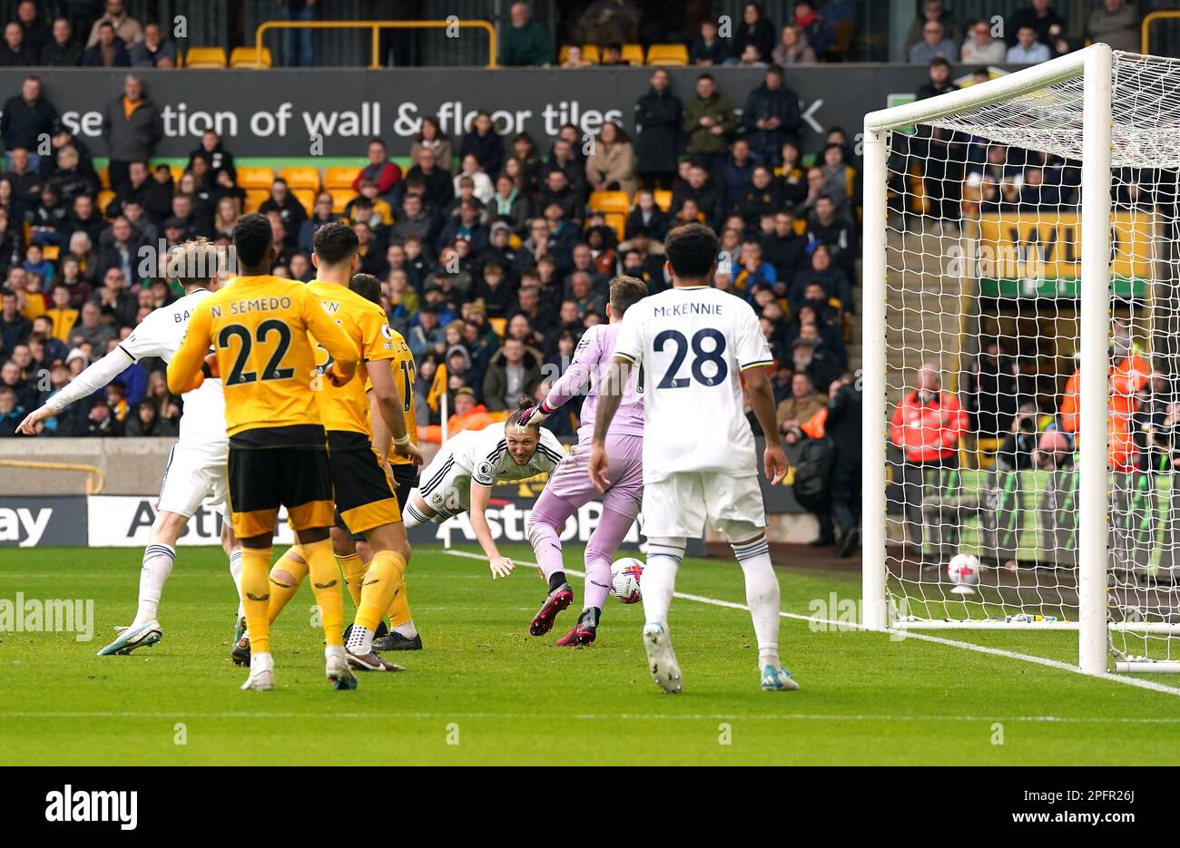 Leeds United's Luke Ayling (centre) scores their side's second goal of ...
