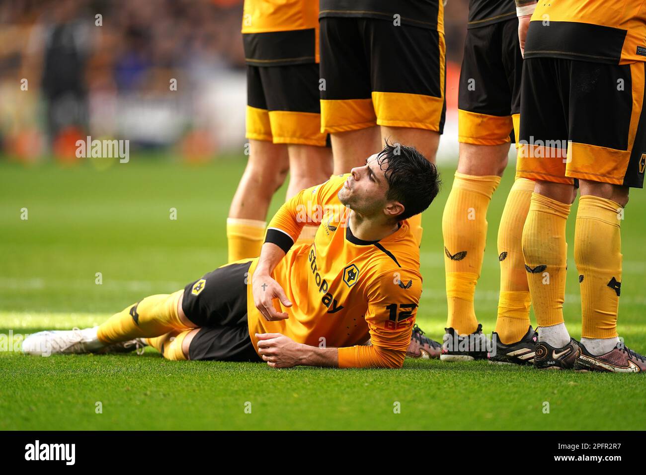 Wolverhampton Wanderers' Pedro Neto on the ground ahead of a freekick ...