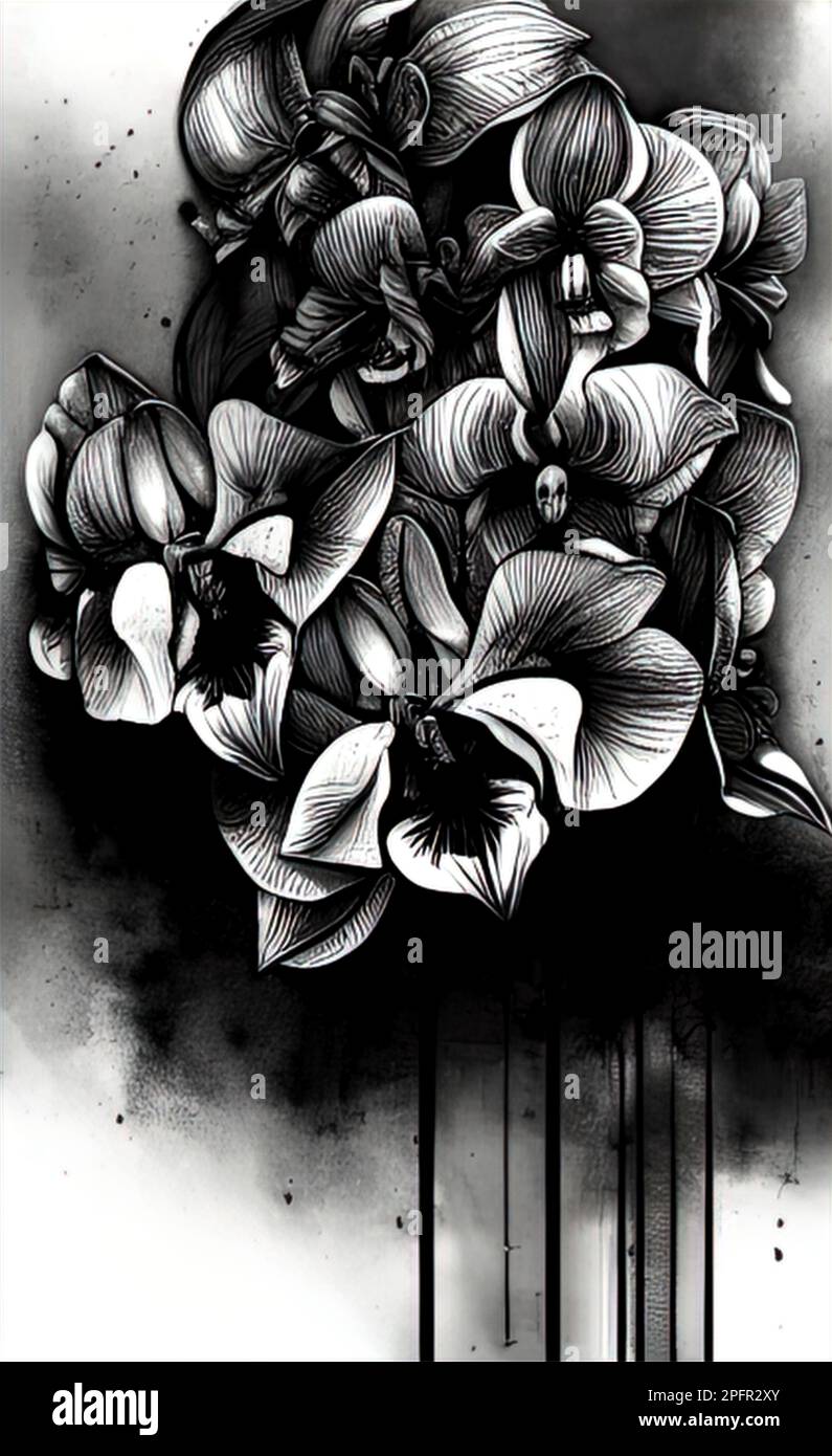 Orchid flower line drawing hi-res stock photography and images - Alamy