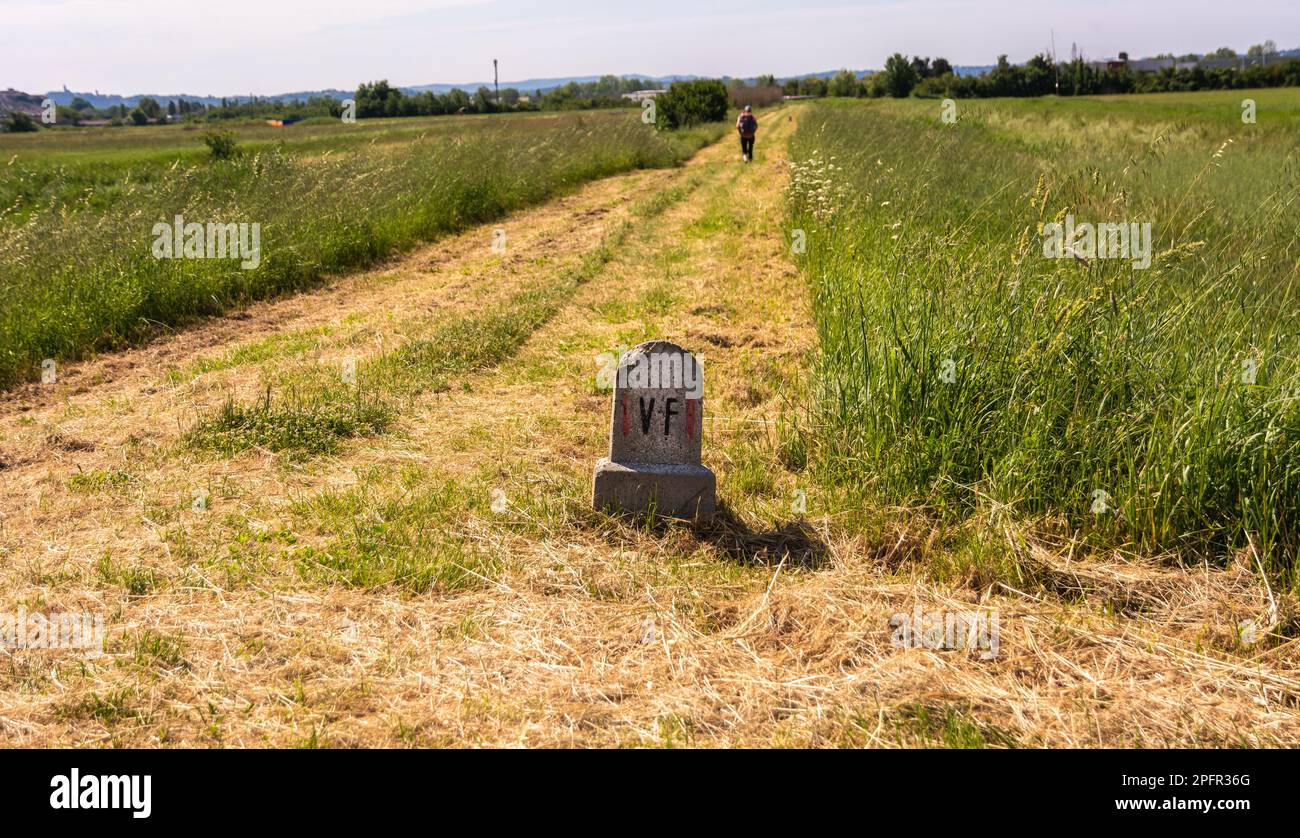 Milestone of francigena route hi-res stock photography and images - Alamy