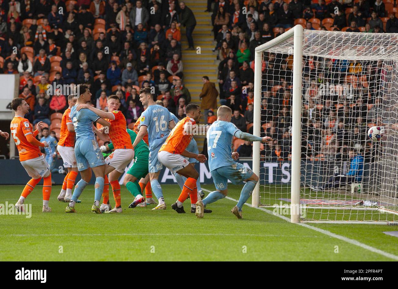 Blackpool's Curtis Nelson scores a own goal during the Sky Bet ...