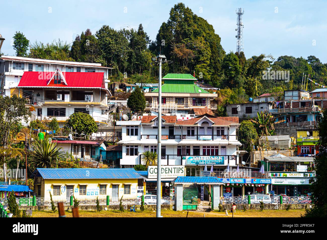 Hotels and Holiday Homes on the mountain slope of a popular hill ...