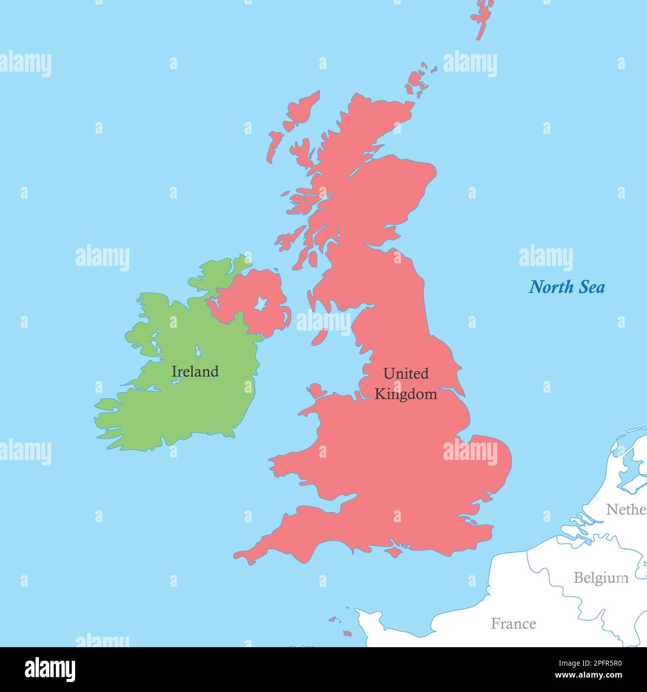 Color political map of British Isles with borders of the countries ...