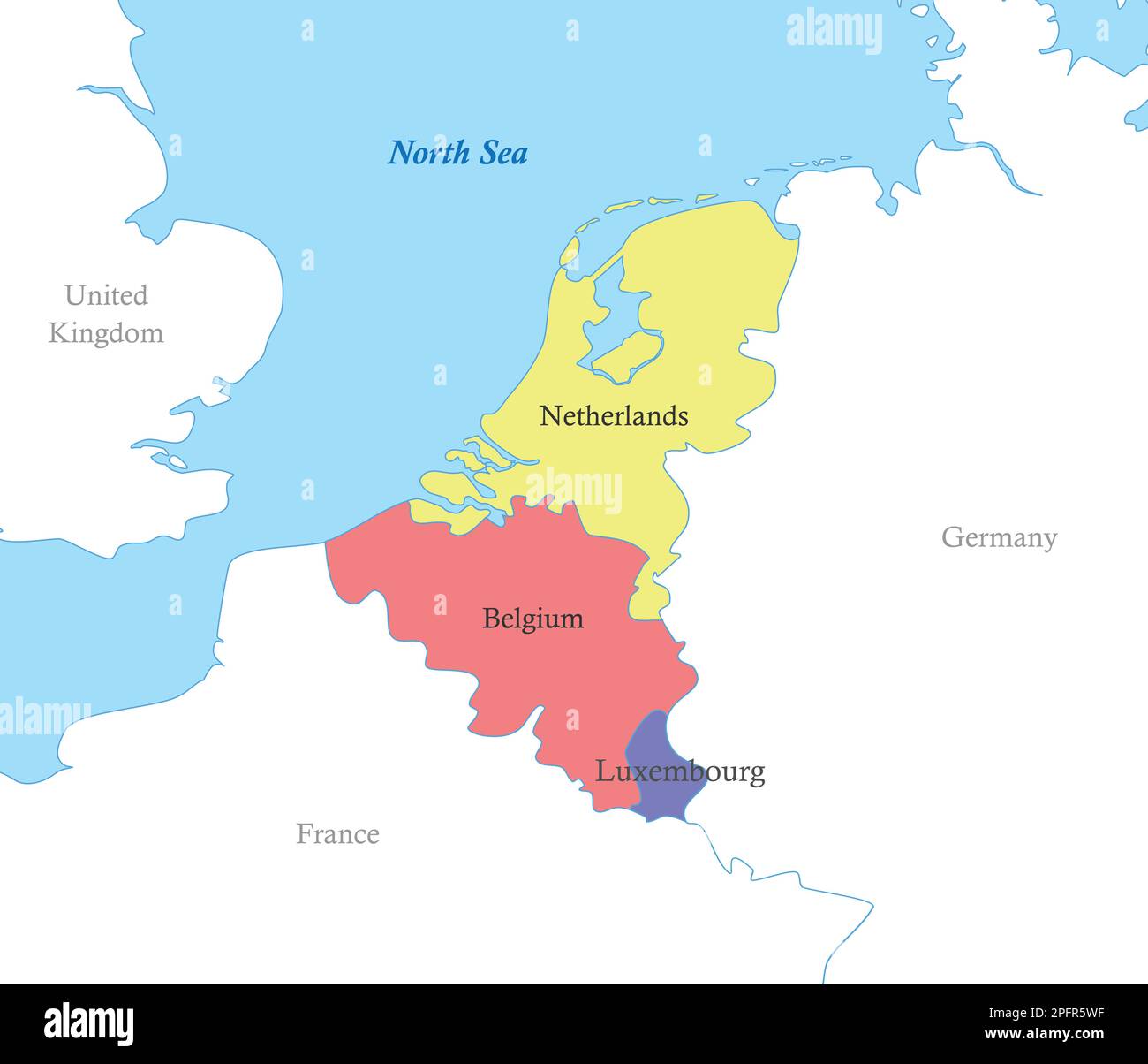 Color political map of Benelux with borders of the countries Stock ...