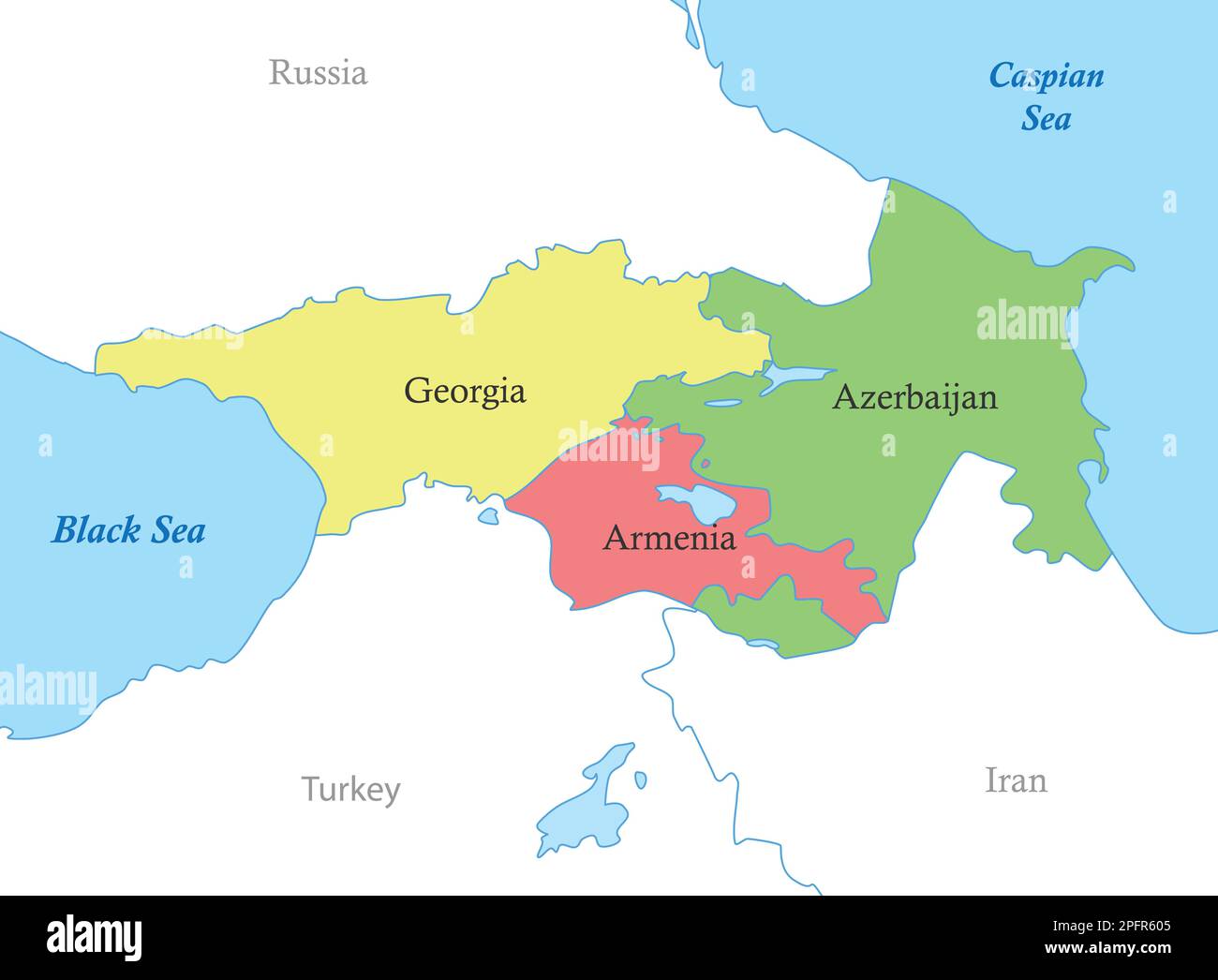 Color political map of Caucasus with borders of the countries Stock ...