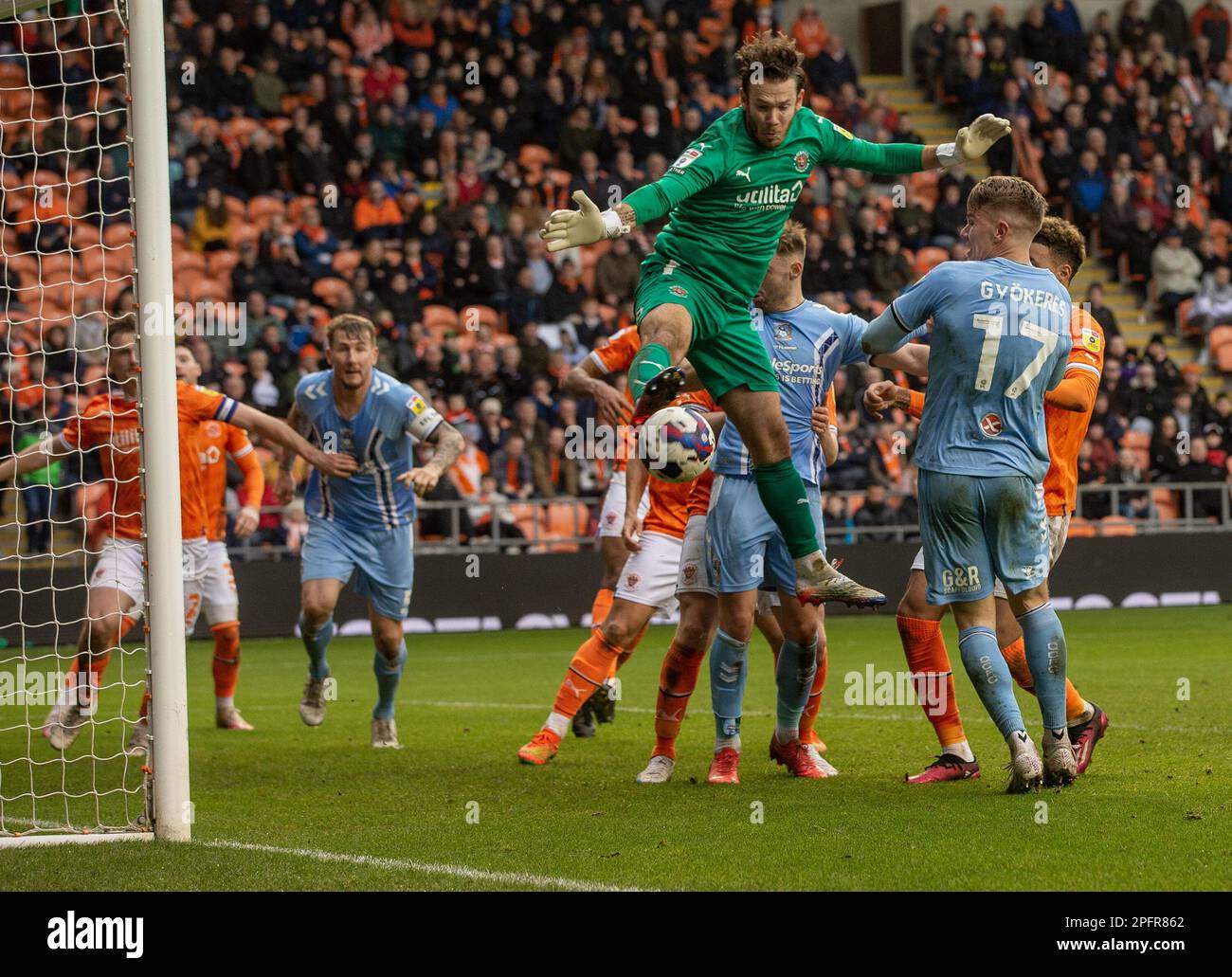 Blackpool goalkeeper Chris Maxwell saves a attempt at goal by from ...