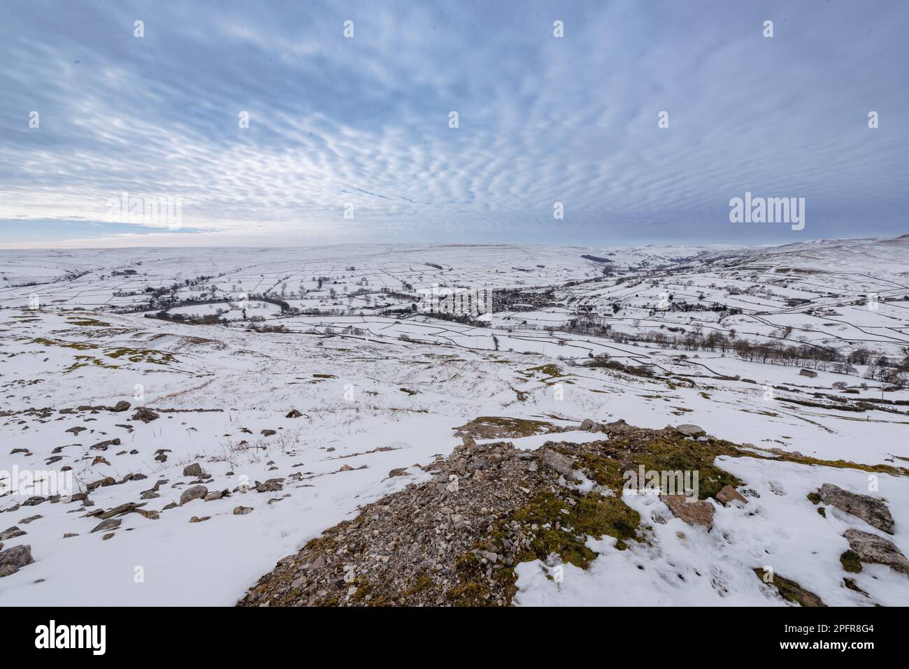 Snow covered Reeth and surrounding fields Stock Photo - Alamy