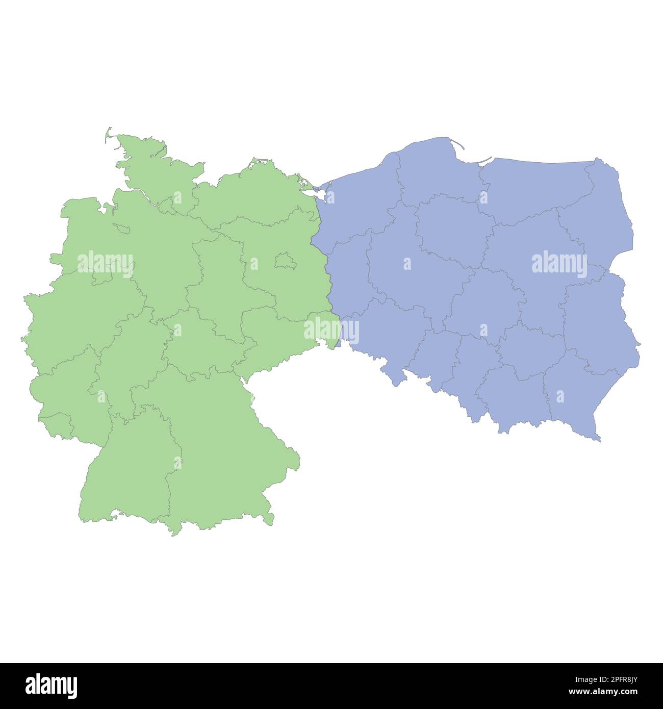 High quality political map of Germany and Poland with borders of the ...
