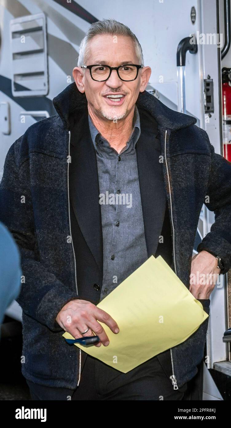 Gary Lineker arrives at the Etihad Stadium in Manchester to present ...