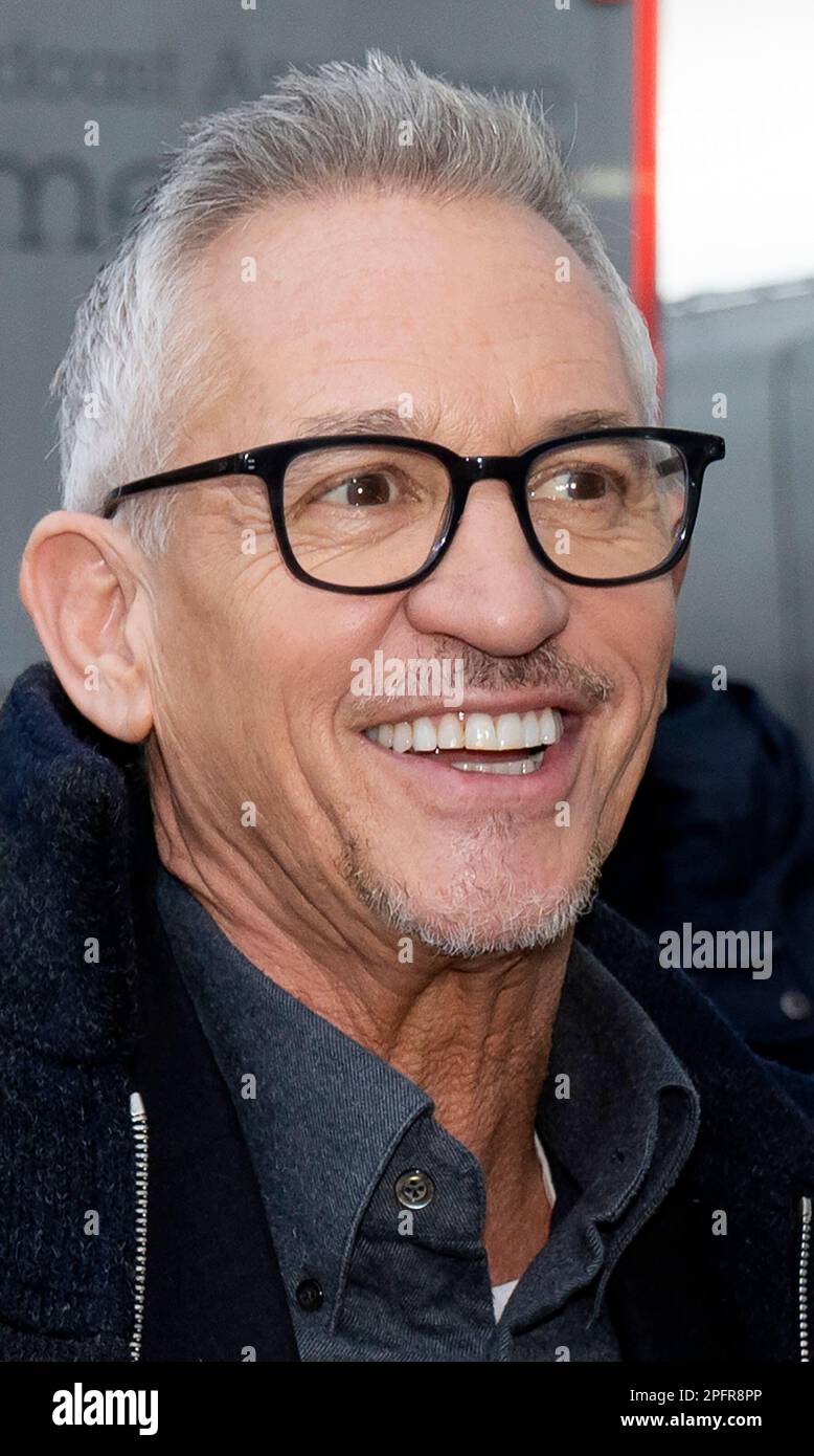 Gary Lineker arrives at the Etihad Stadium in Manchester to present ...