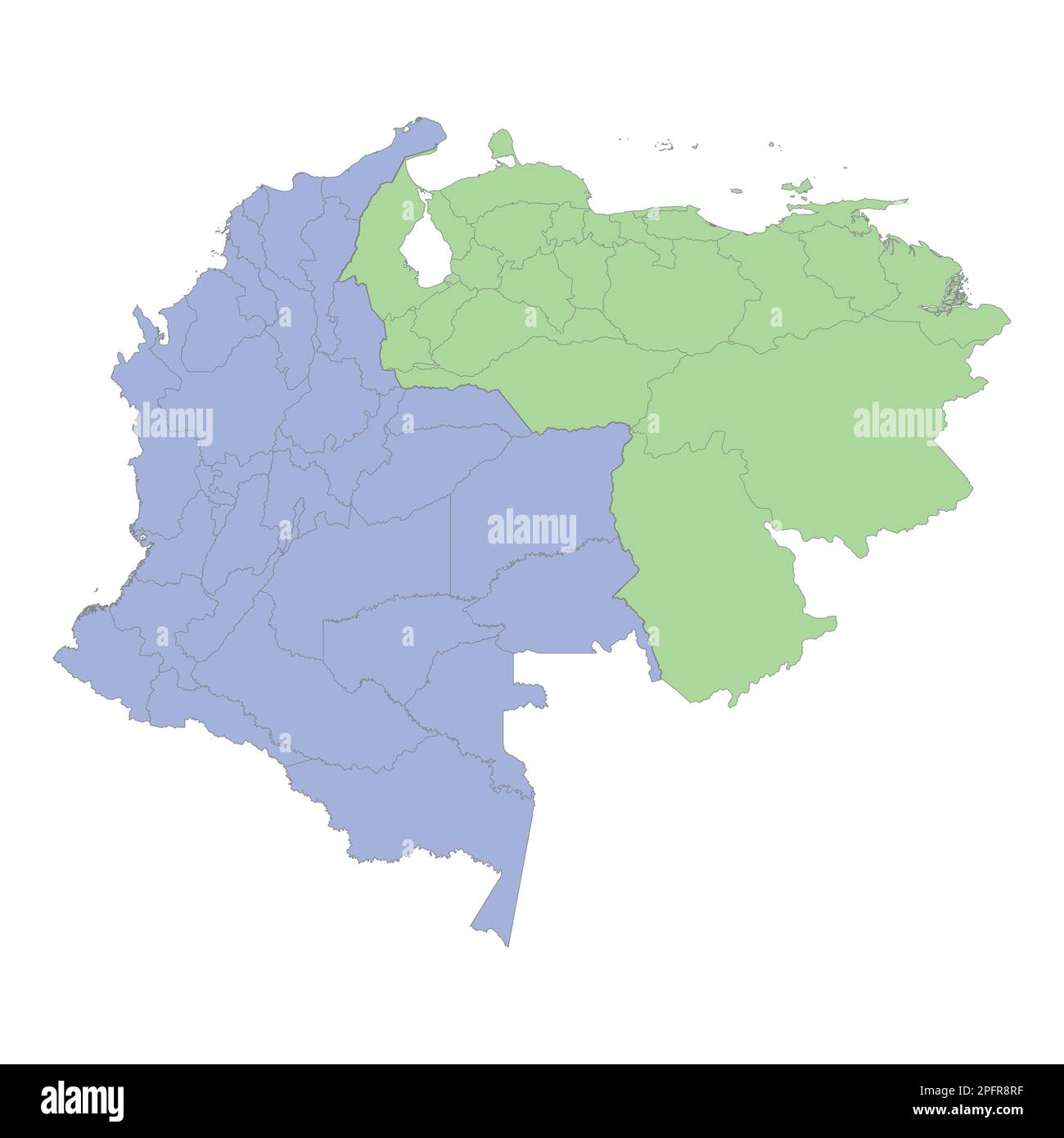 High quality political map of Colombia and Venezuela with borders of ...
