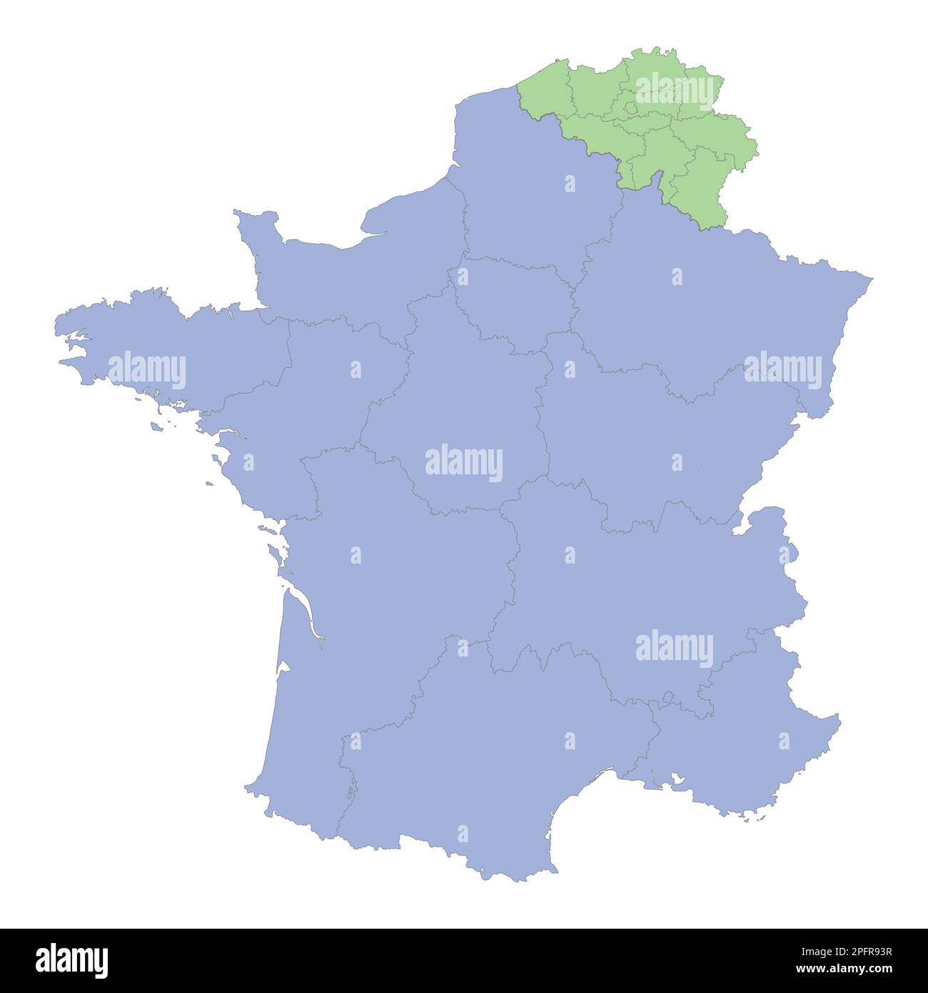 High quality political map of France and Belgium with borders of the ...