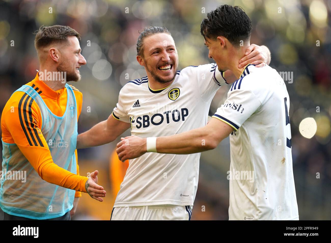Leeds United's Luke Ayling (centre) celebrates with Robin Koch (right ...