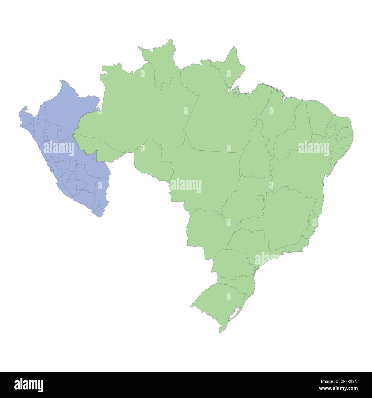 High quality political map of Brazil and Peru with borders of the ...