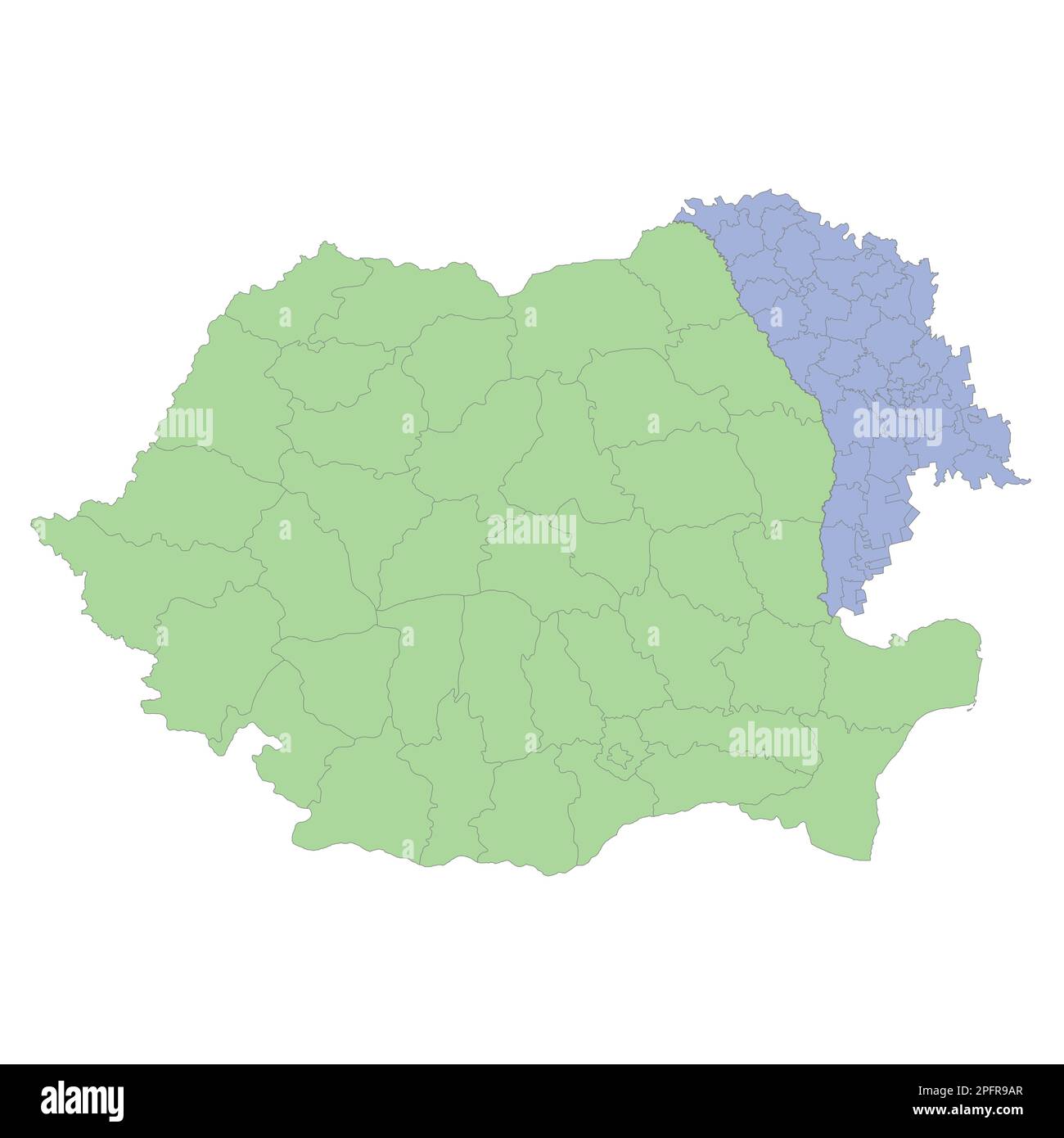 High quality political map of Romania and Moldova with borders of the ...