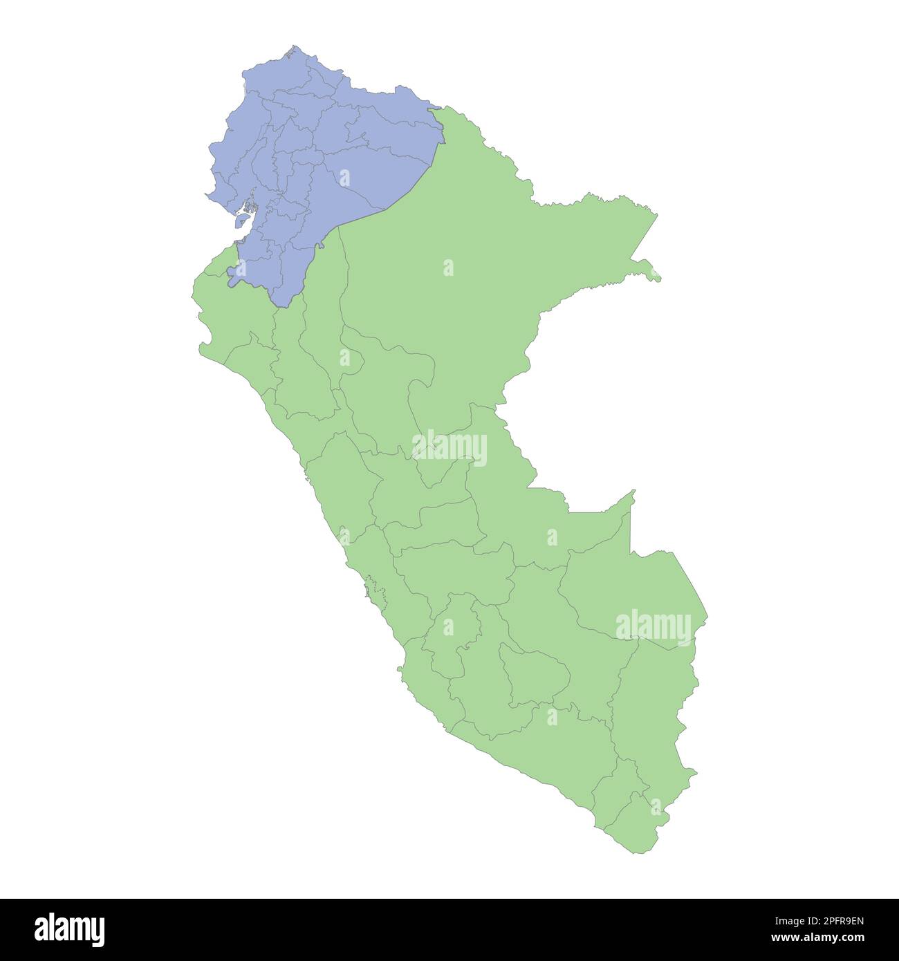 High quality political map of Peru and Ecuador with borders of the ...
