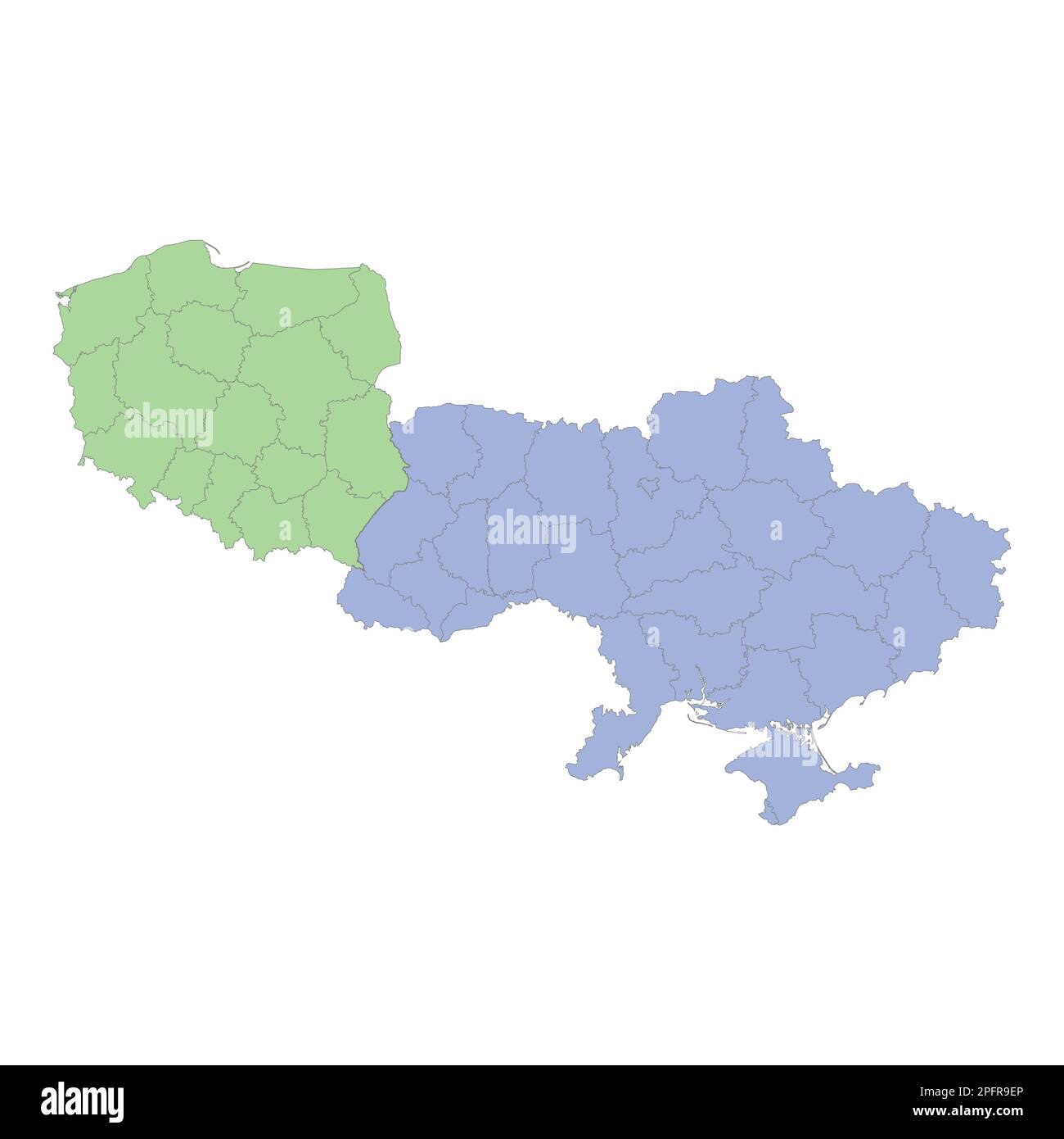 High quality political map of Poland and Ukraine with borders of the ...