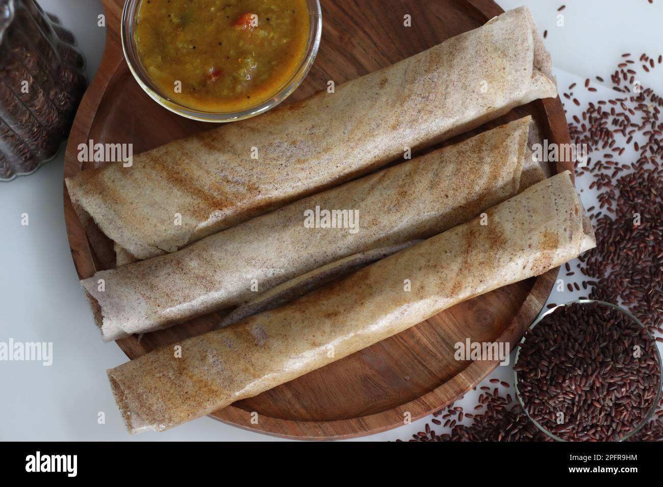 Poongar rice crepes or Poongar rice ghee roast served with sambar. Thin ...