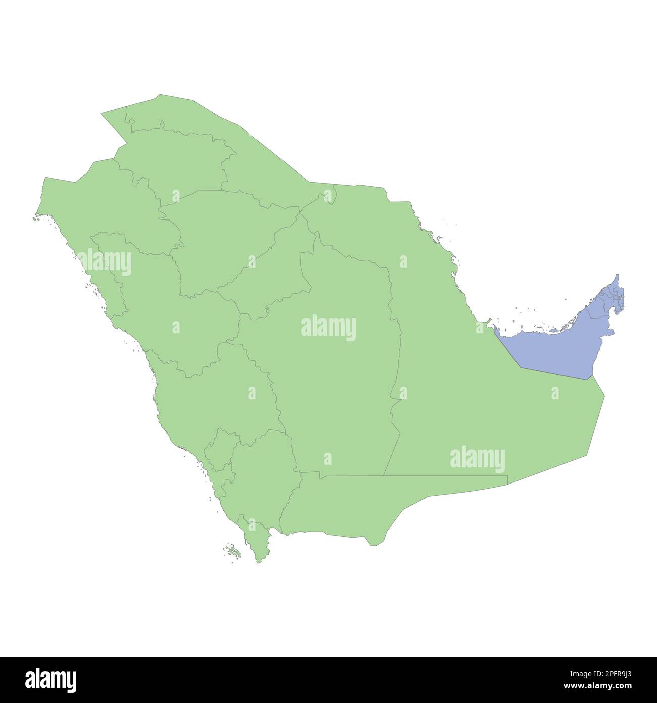 High quality political map of Saudi Arabia and United Arab Emirates ...