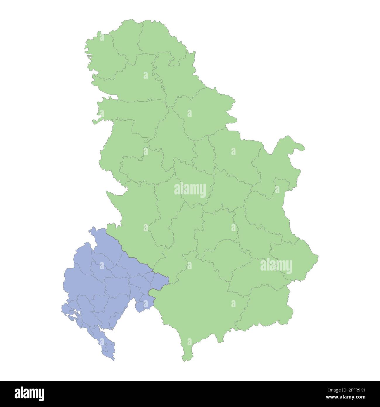 High quality political map of Serbia and Montenegro with borders of the ...